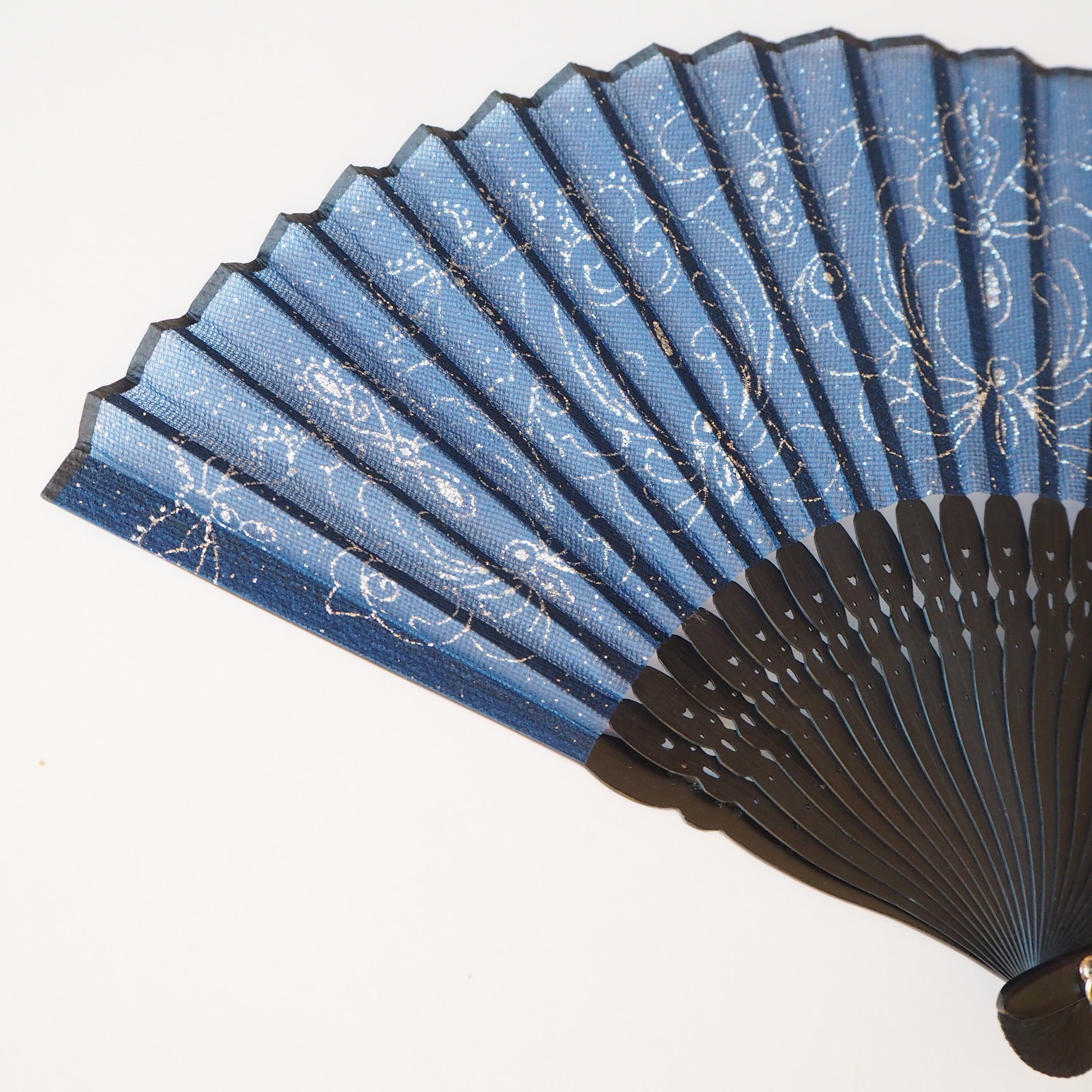 Blue Folding Fan With Silver Glitter Pattern Stylish | Etsy