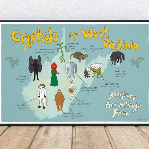 Cryptids of North America Map Art Print 16 X20 | Etsy