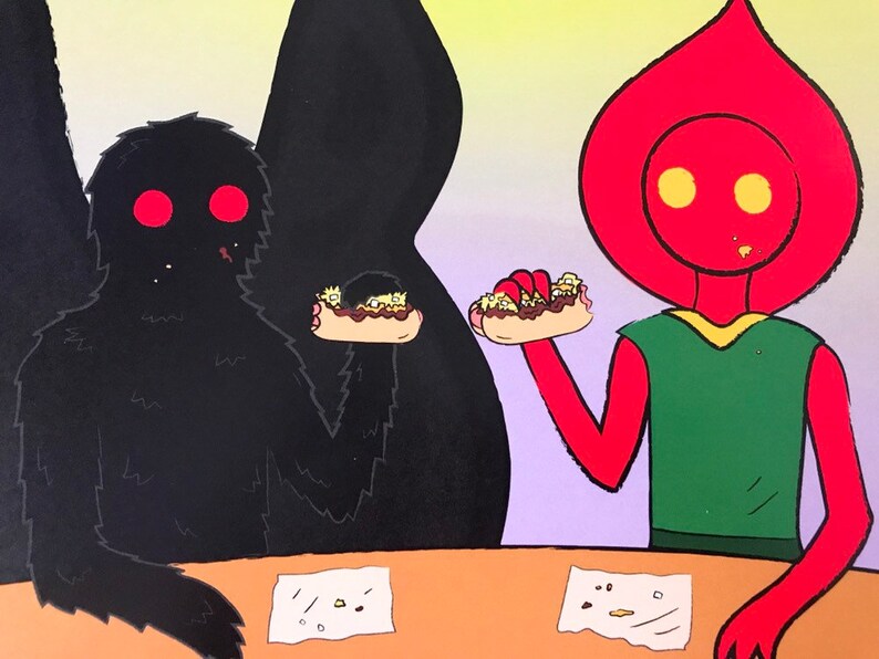 Cryptids Eating Hotdogs Print - Etsy
