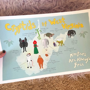 Cryptids of West Virginia Map - Etsy