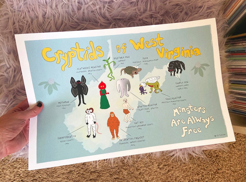 Cryptids of West Virginia Map - Etsy