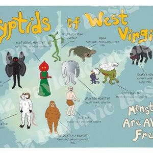 Cryptids of West Virginia Map - Etsy