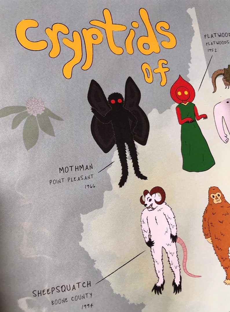 Cryptids of West Virginia Map | Etsy