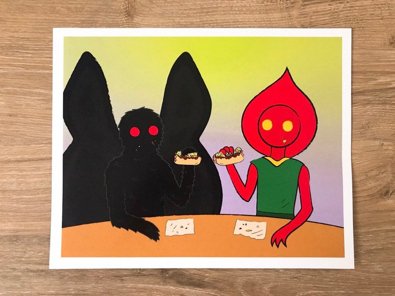 Cryptids Eating Hotdogs Print - Etsy