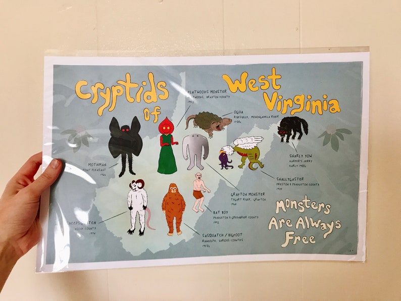 Cryptids of West Virginia Map | Etsy