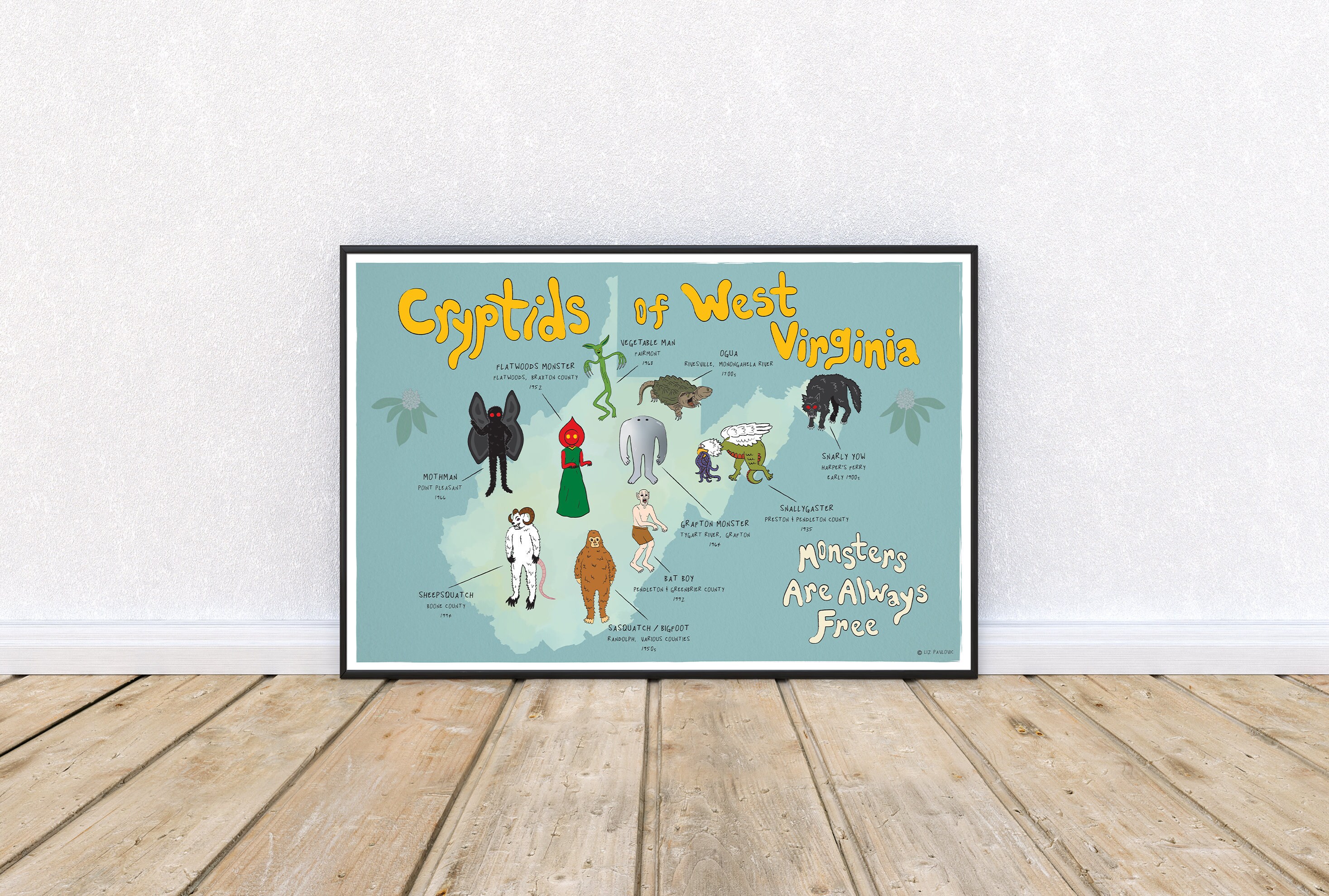 Cryptids of West Virginia Map - Etsy Ireland