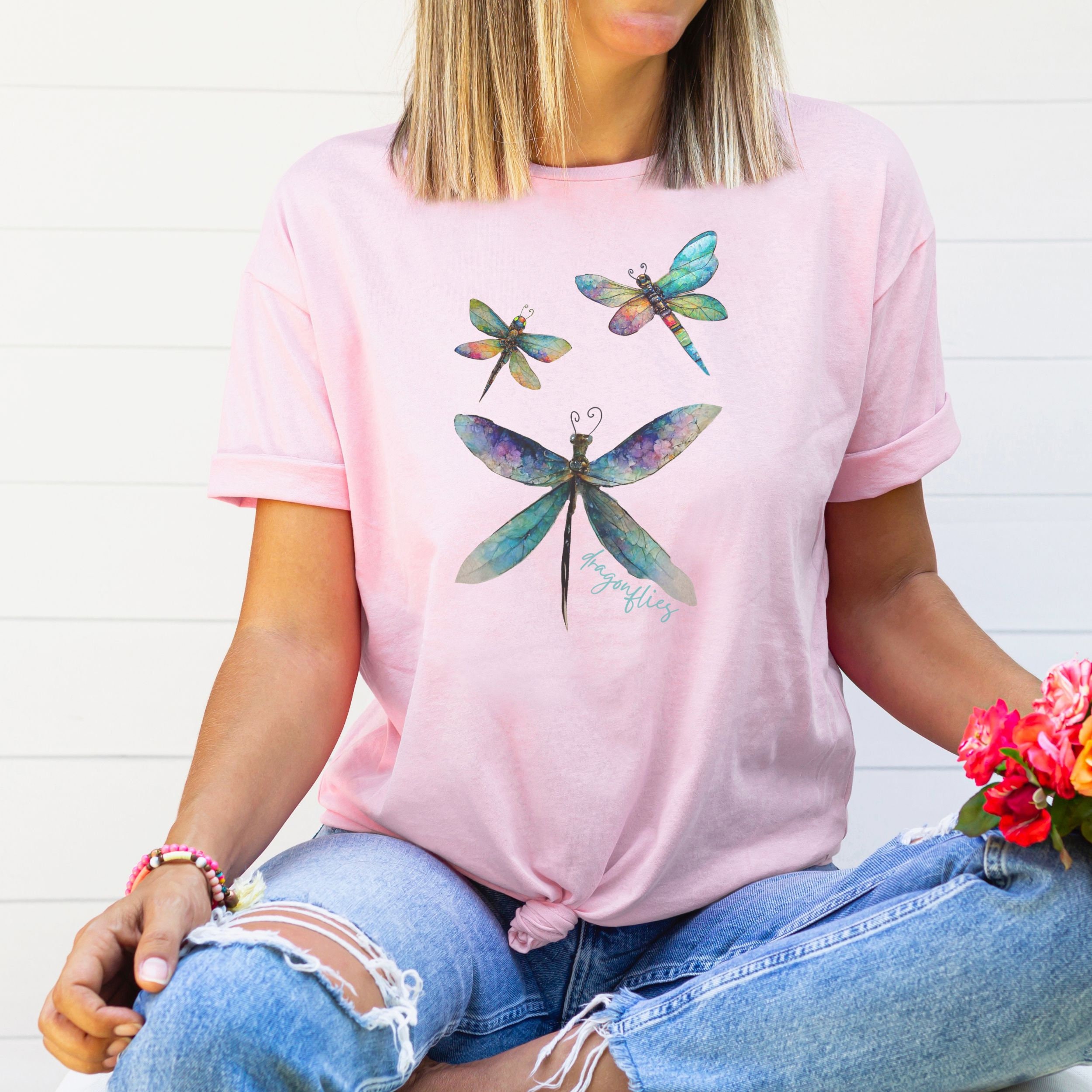 Dragonfly Shirt , Boho Style Dragonflies Shirt , Colorful Dragonfly ...