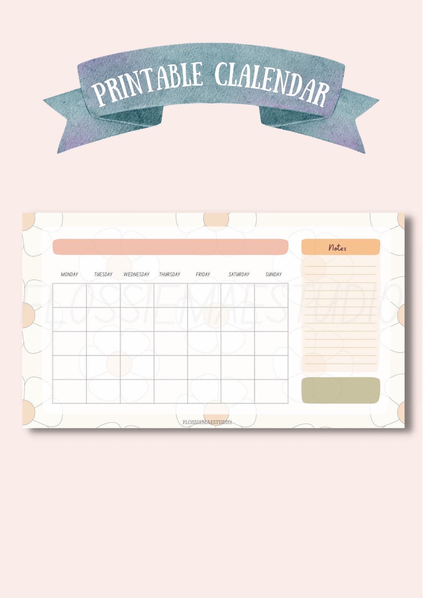 Cute Daisy Printable Calendar Template | PDF Digital Template | Blank ...