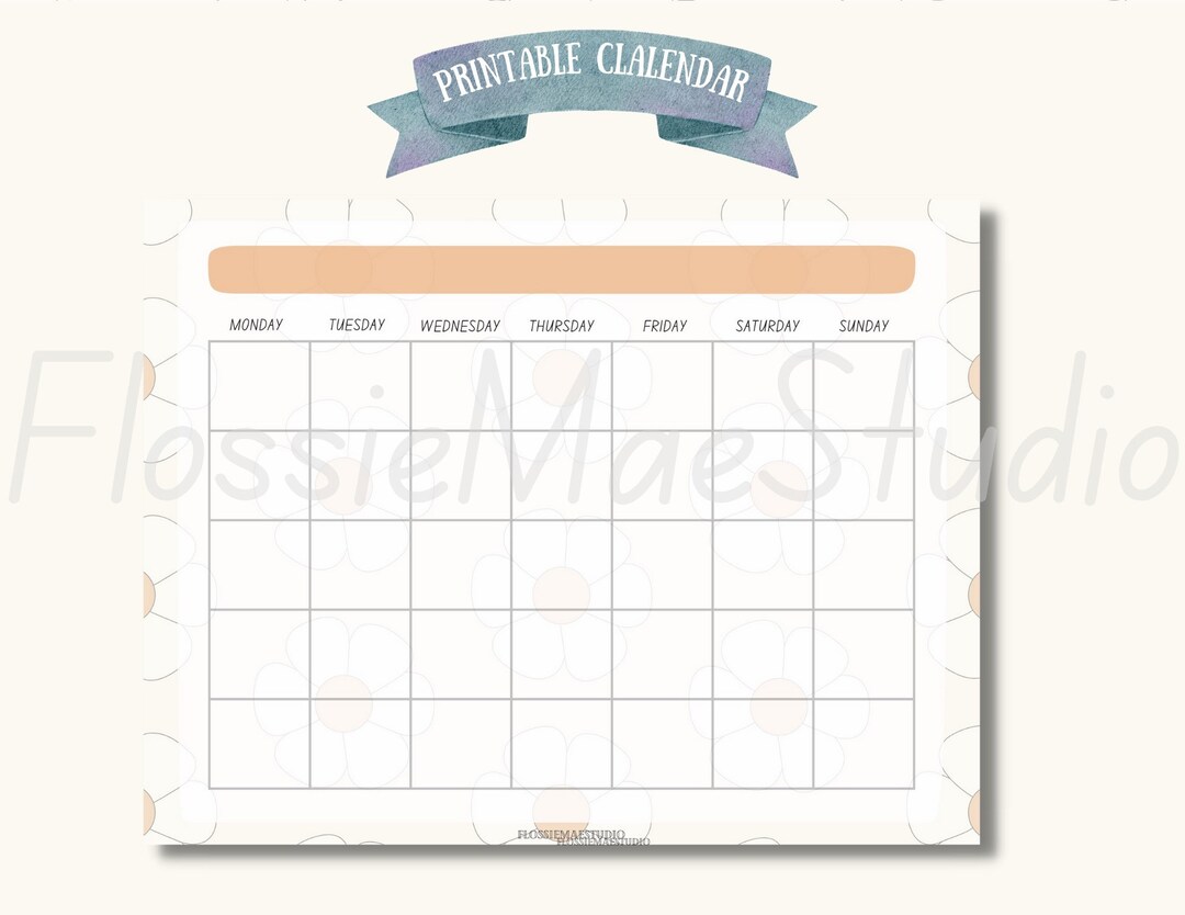 Cute Daisy Printable Calendar Template | PDF Digital Template | Blank ...