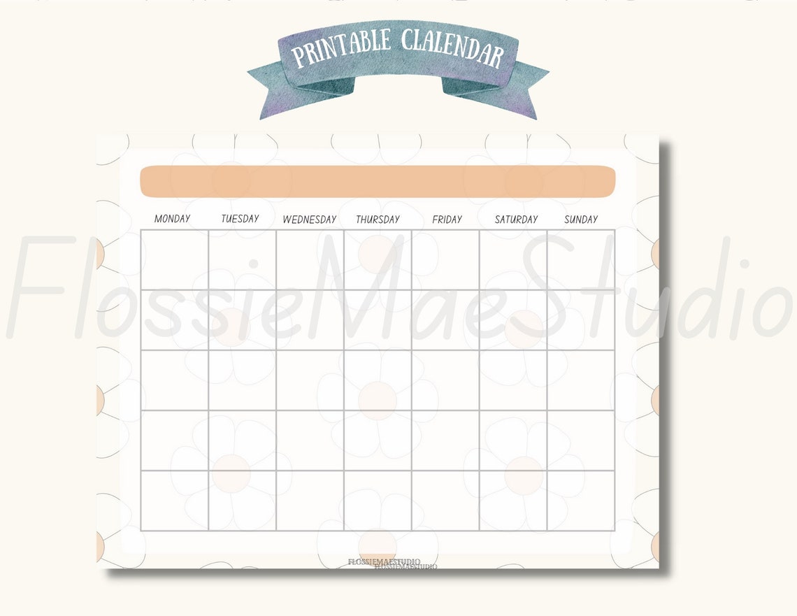 Cute Daisy Printable Calendar Template PDF Digital Template Blank ...