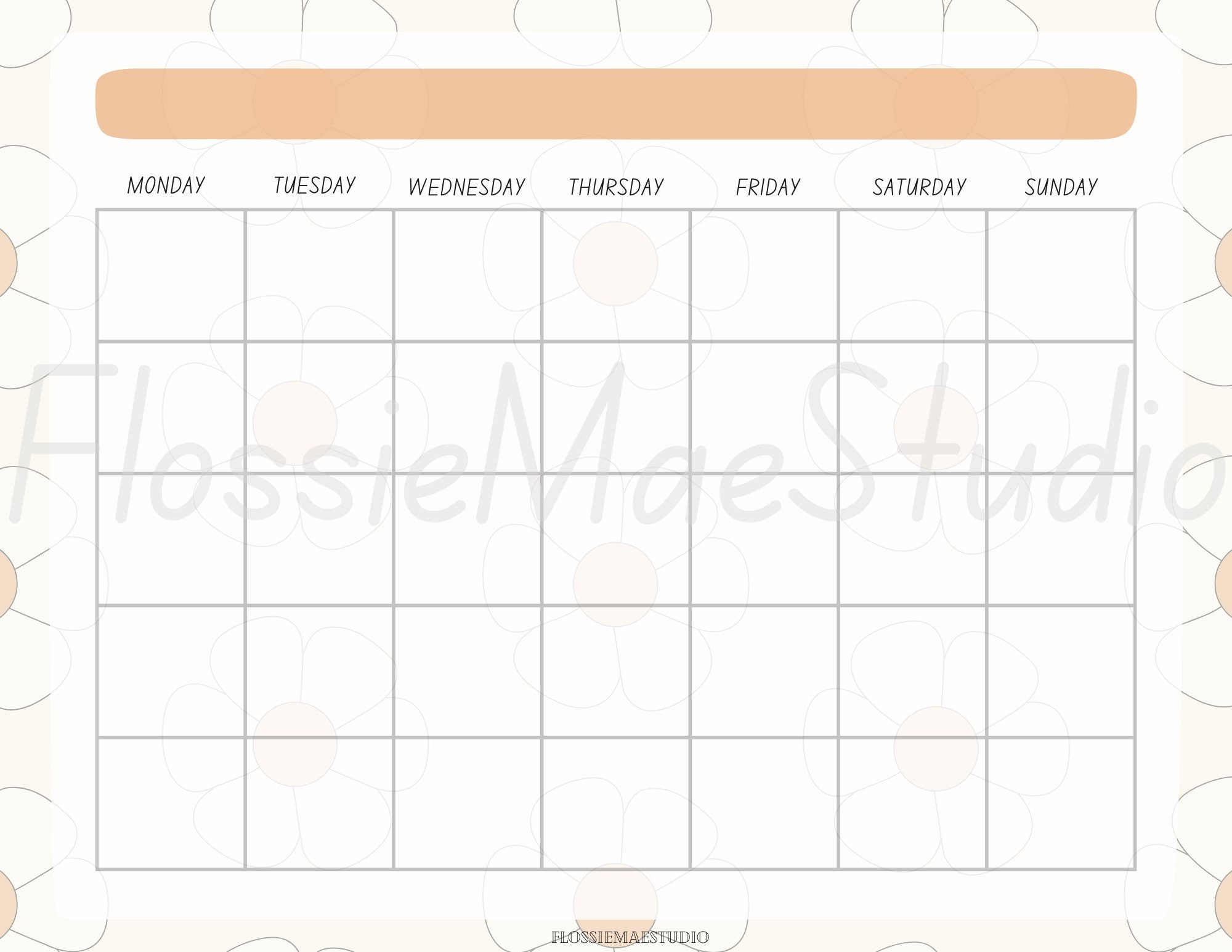 Cute Daisy Printable Calendar Template | PDF Digital Template | Blank ...