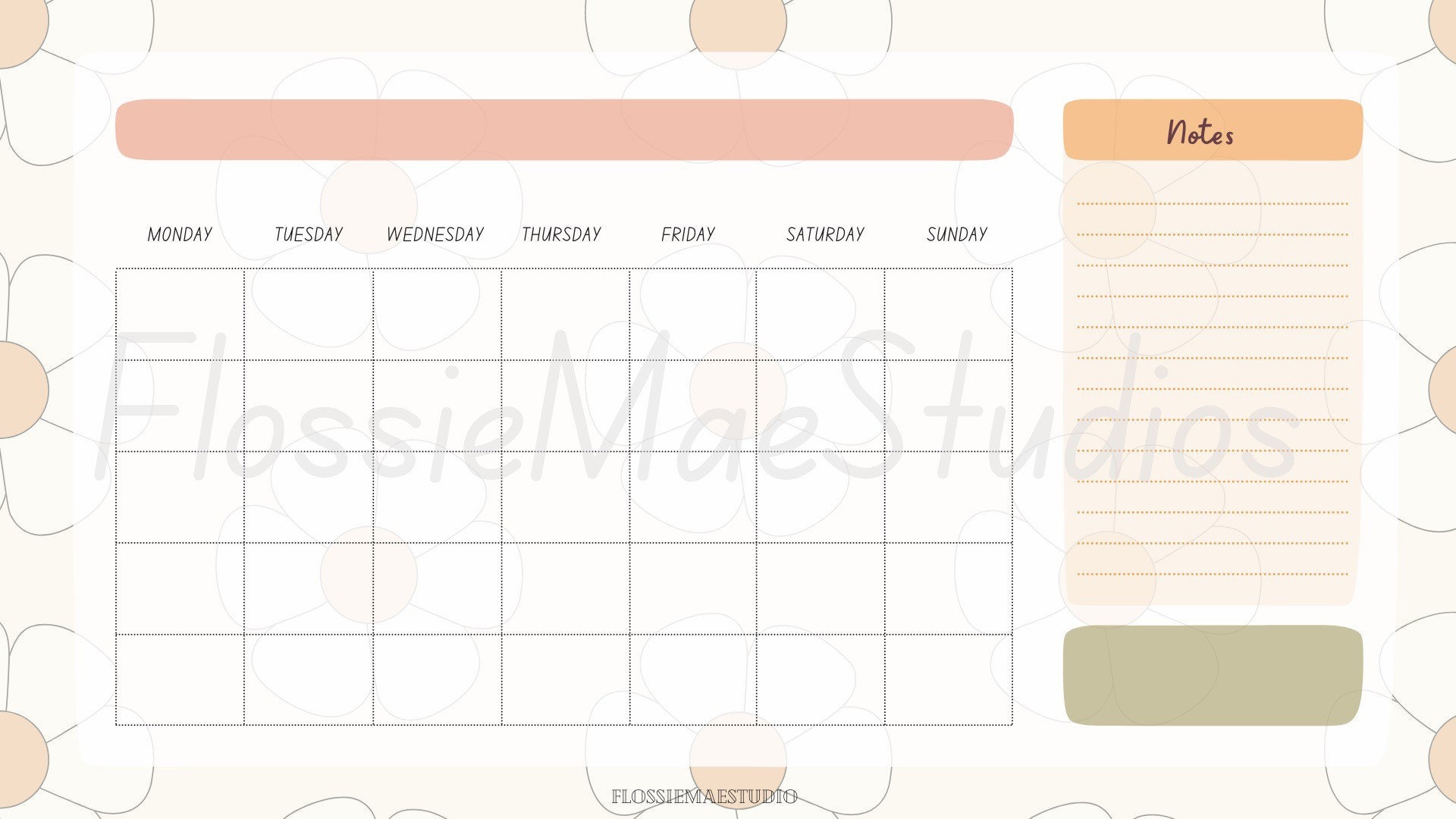 Cute Daisy Printable Calendar Template | PDF Digital Template | Blank ...