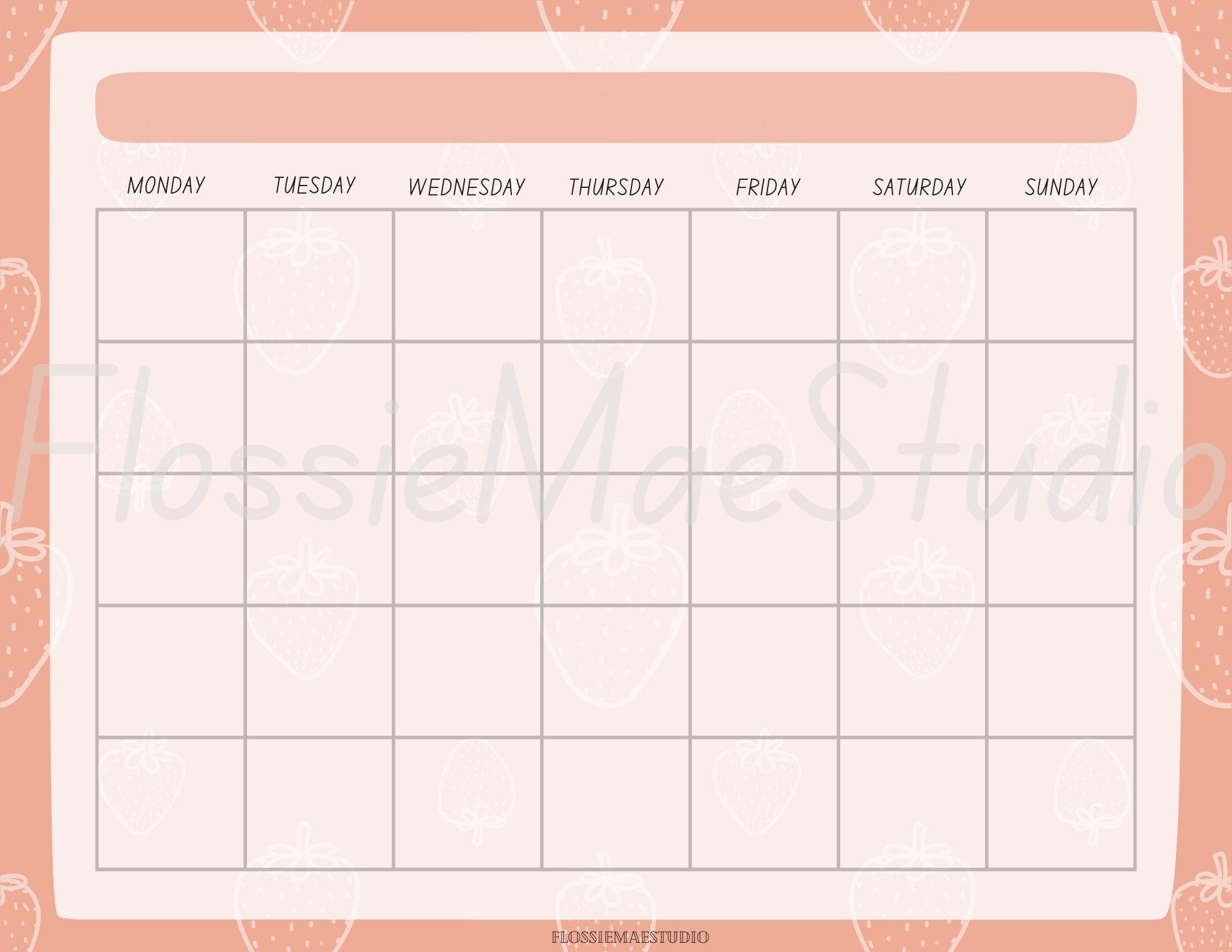 Cute Strawberry Printable Calendar Template PDF Digital Template Blank ...