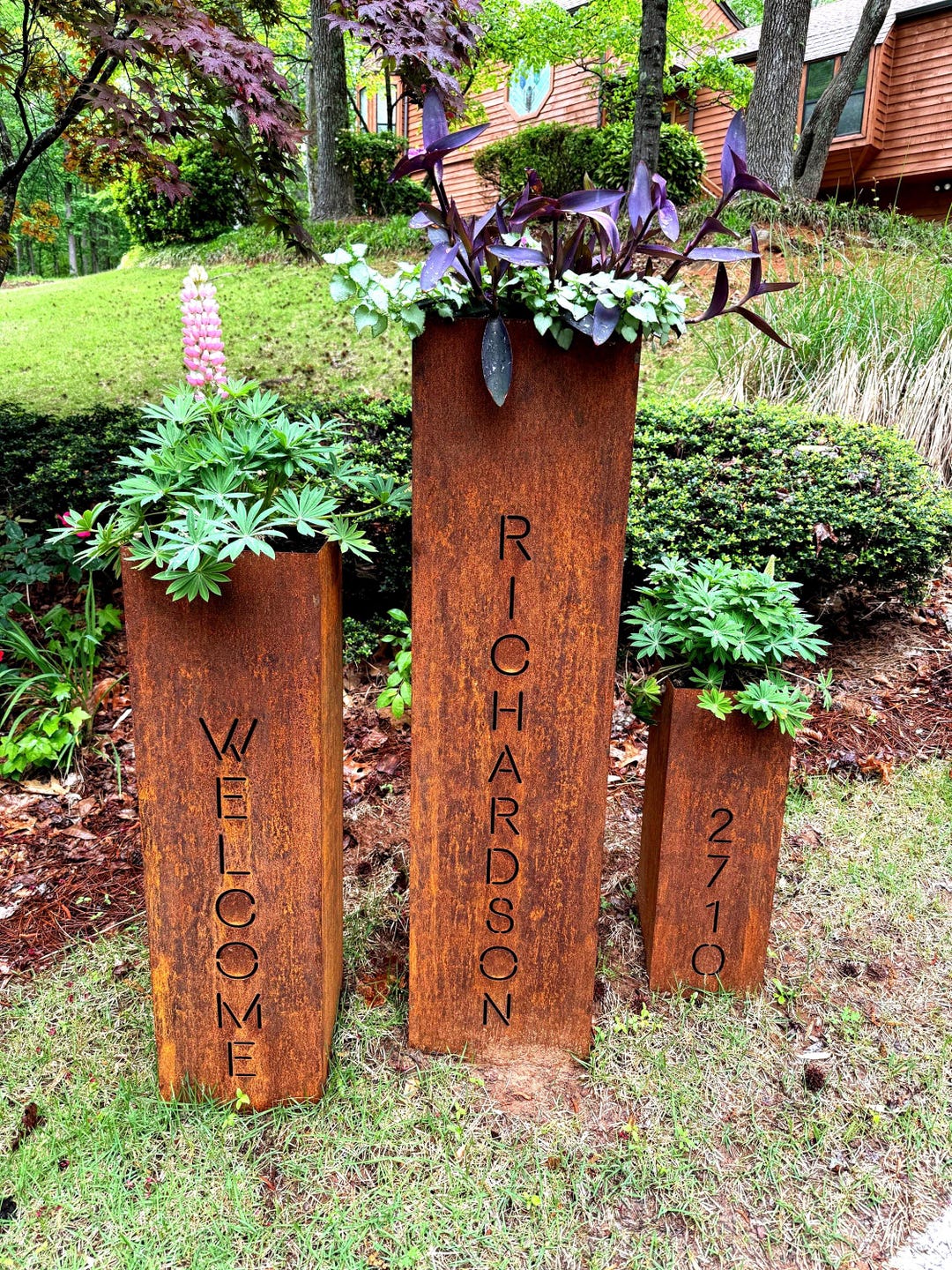 Heavy Duty Raw Steel Planter Set, Pillars, Custom Cut-outs - Made in ...