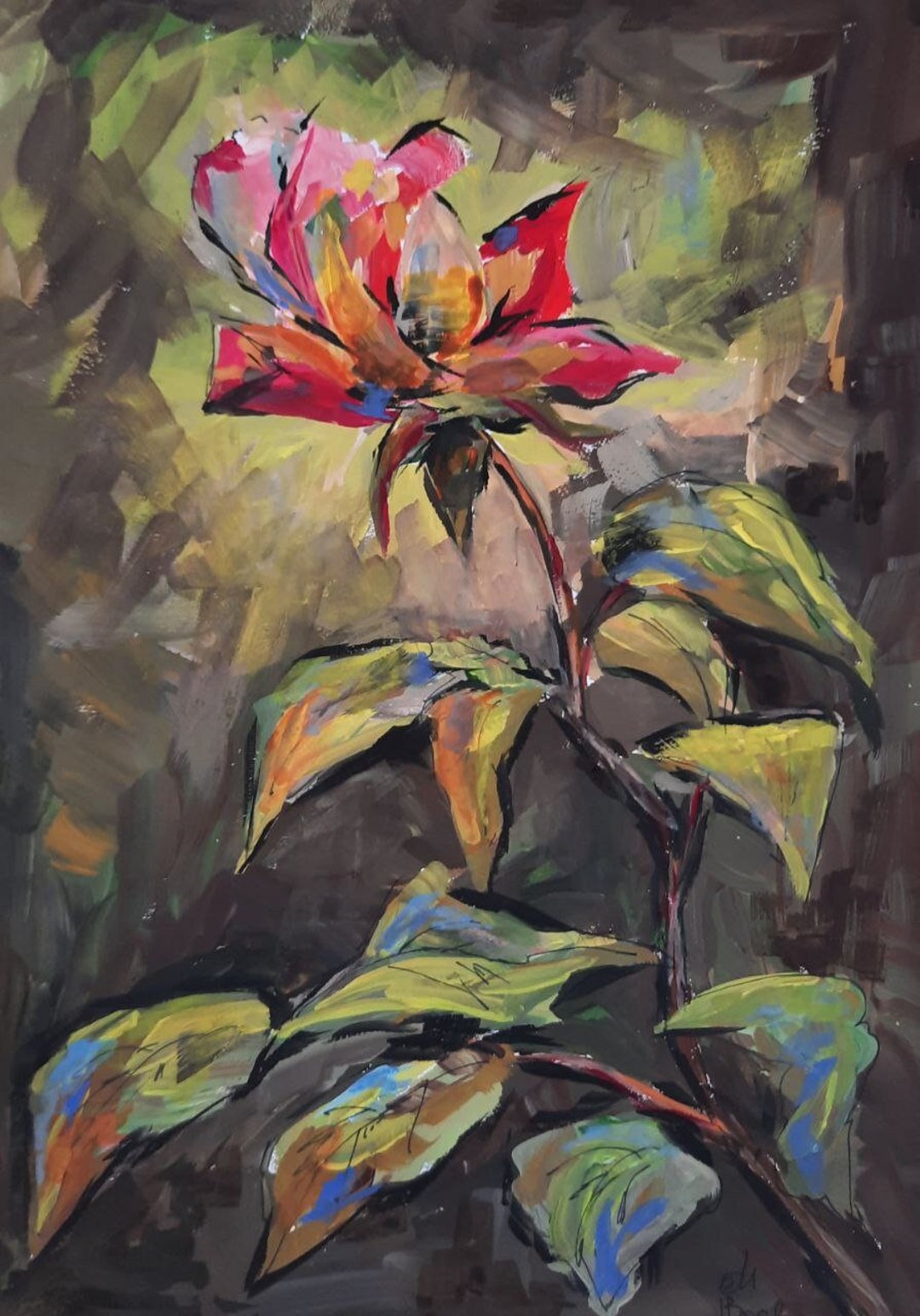 Pink Rose Original Art Rose Flower Floral Painting Wall Art Mom Art ...