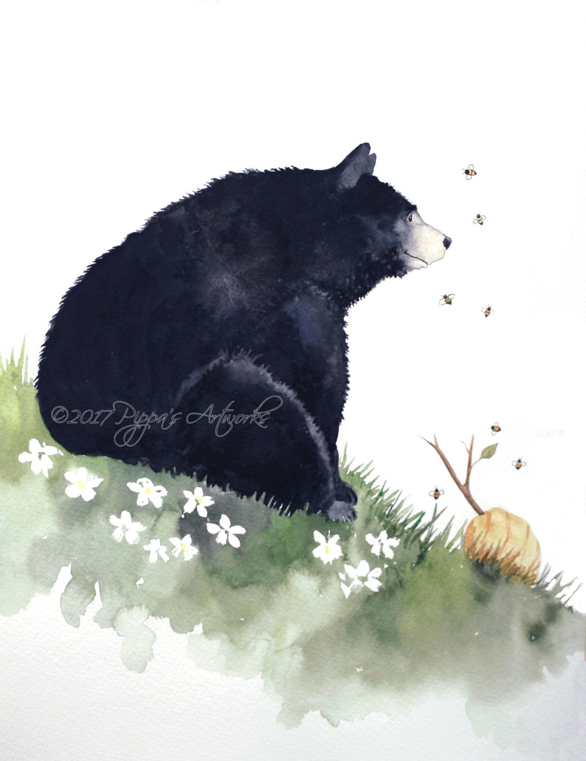 Black Bear Watercolor Painting Child's room Woodland | Etsy