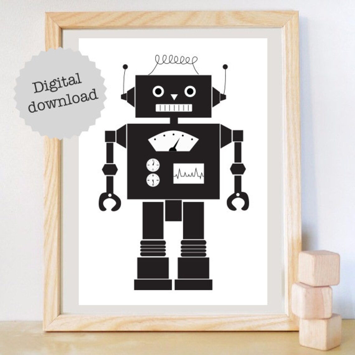 Robot Print, Robot Art, Robot Poster, Monochrome Wall Art, Nursery Wall ...