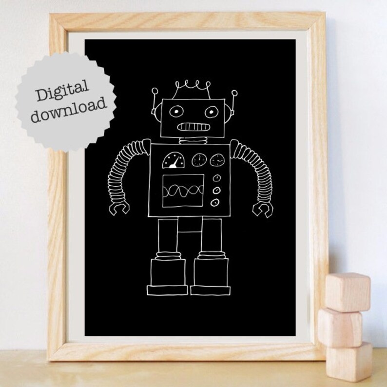 Robot Print Robot Art Robot Poster Monochrome Wall Art - Etsy