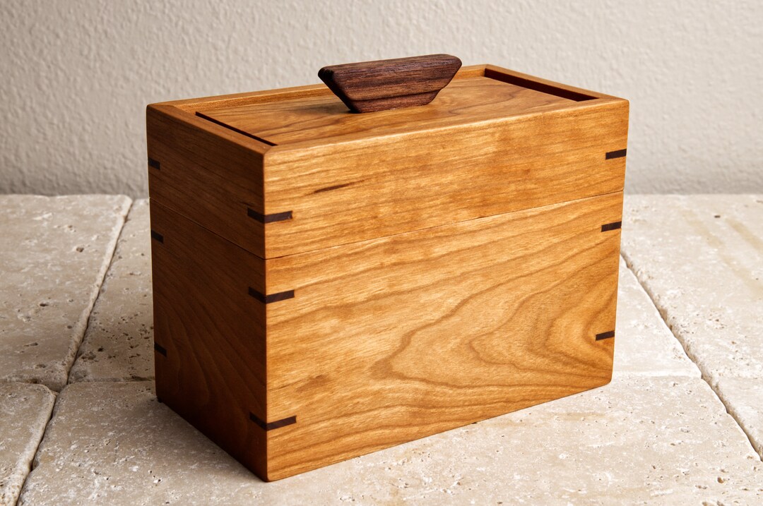Handmade 4x6 Cherry Wood Recipe Box: 4x6 Wooden Card Holder With Walnut ...
