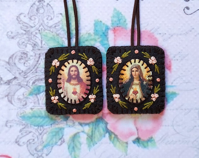 Sacred Heart and Immaculate Heart Brown Scapular Jesus and Our Blessed ...