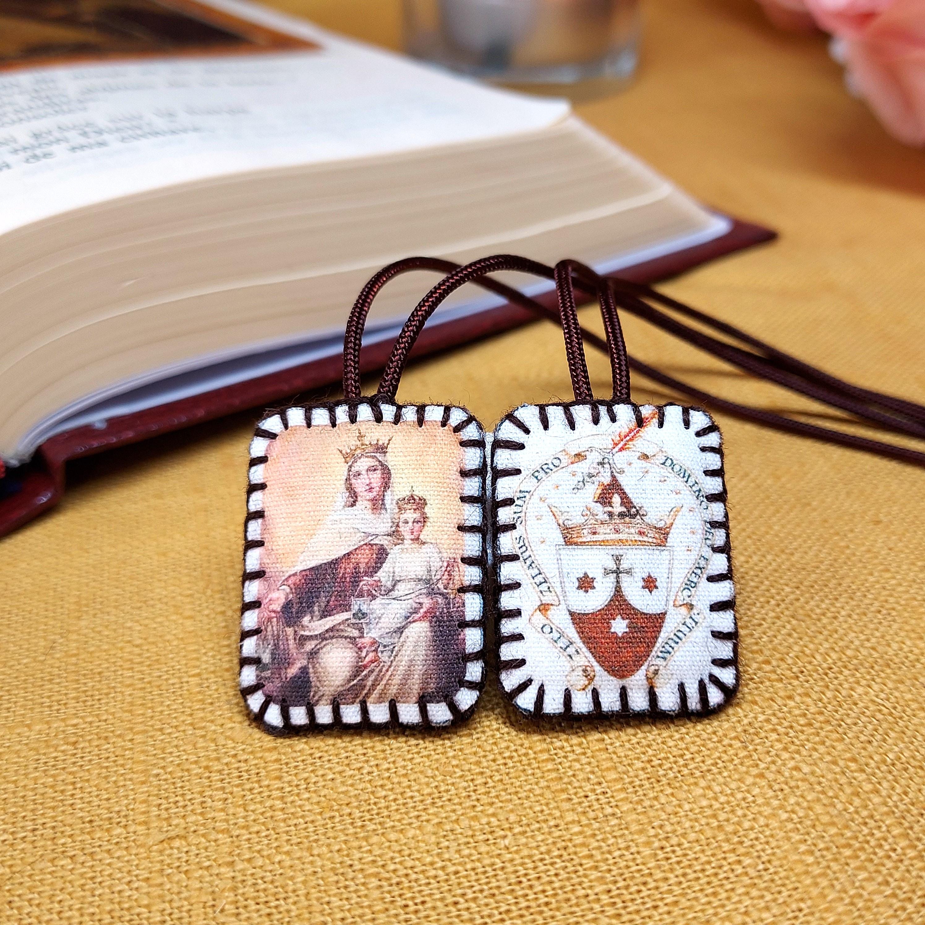 Set of Two Wool Scapulars Our Lady of Mount Carmel + Plain Brown ...