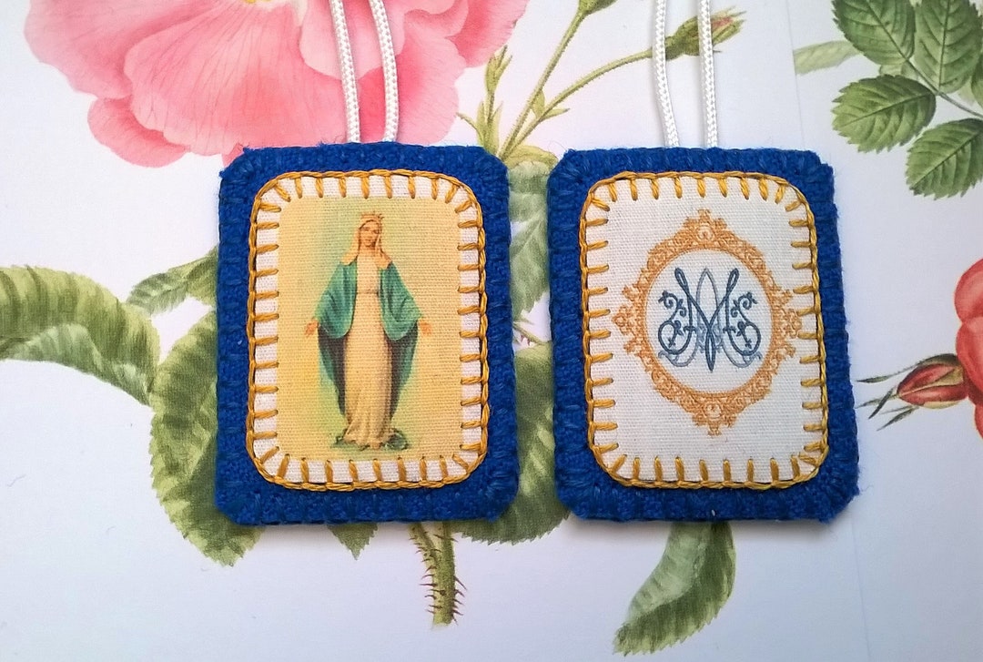 Hand Embroidered Blue Wool Scapular: Immaculate Conception, Auspice ...