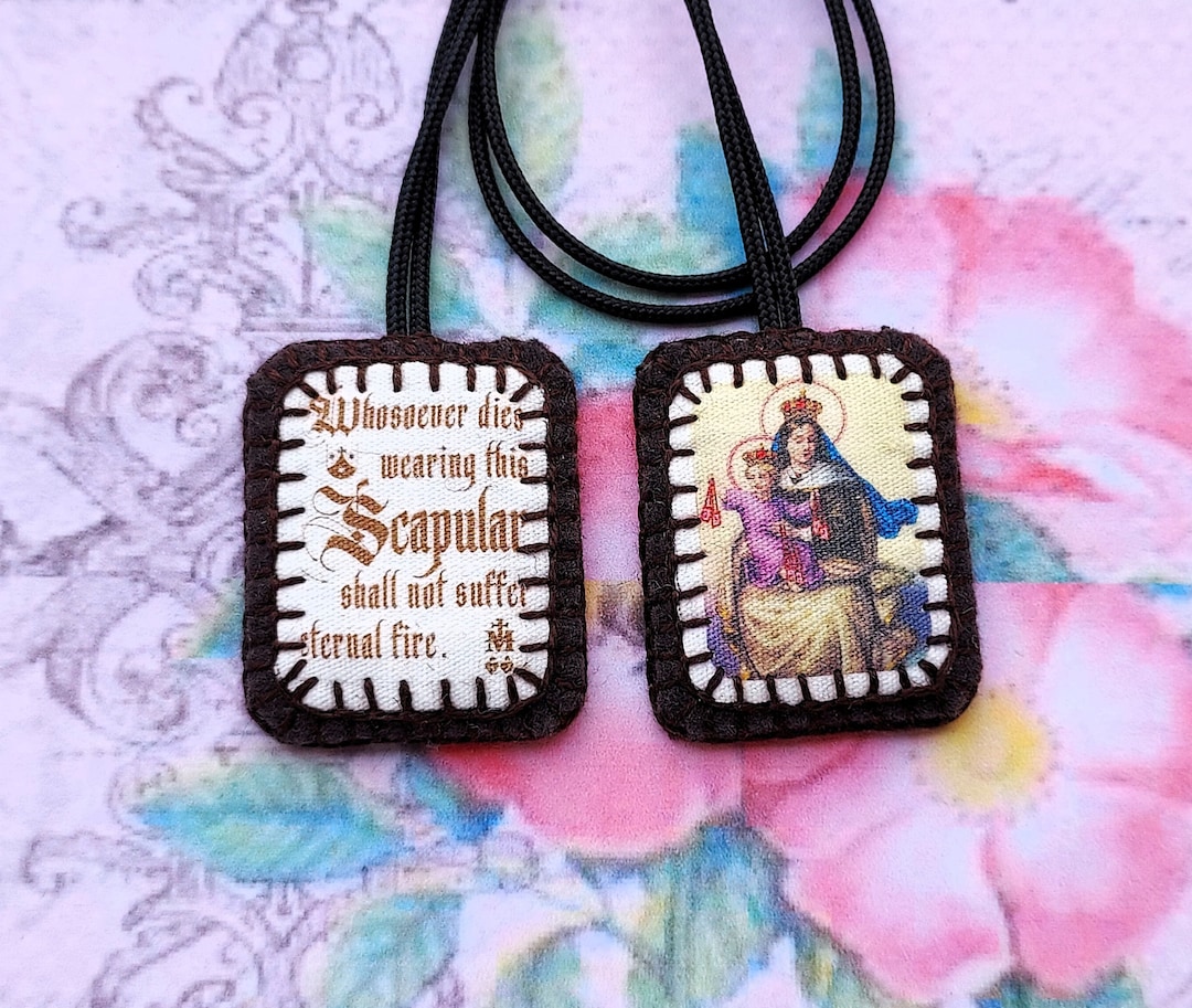 Our Lady of Mount Carmel Scapular With Scapular Promise - Wool Brown ...