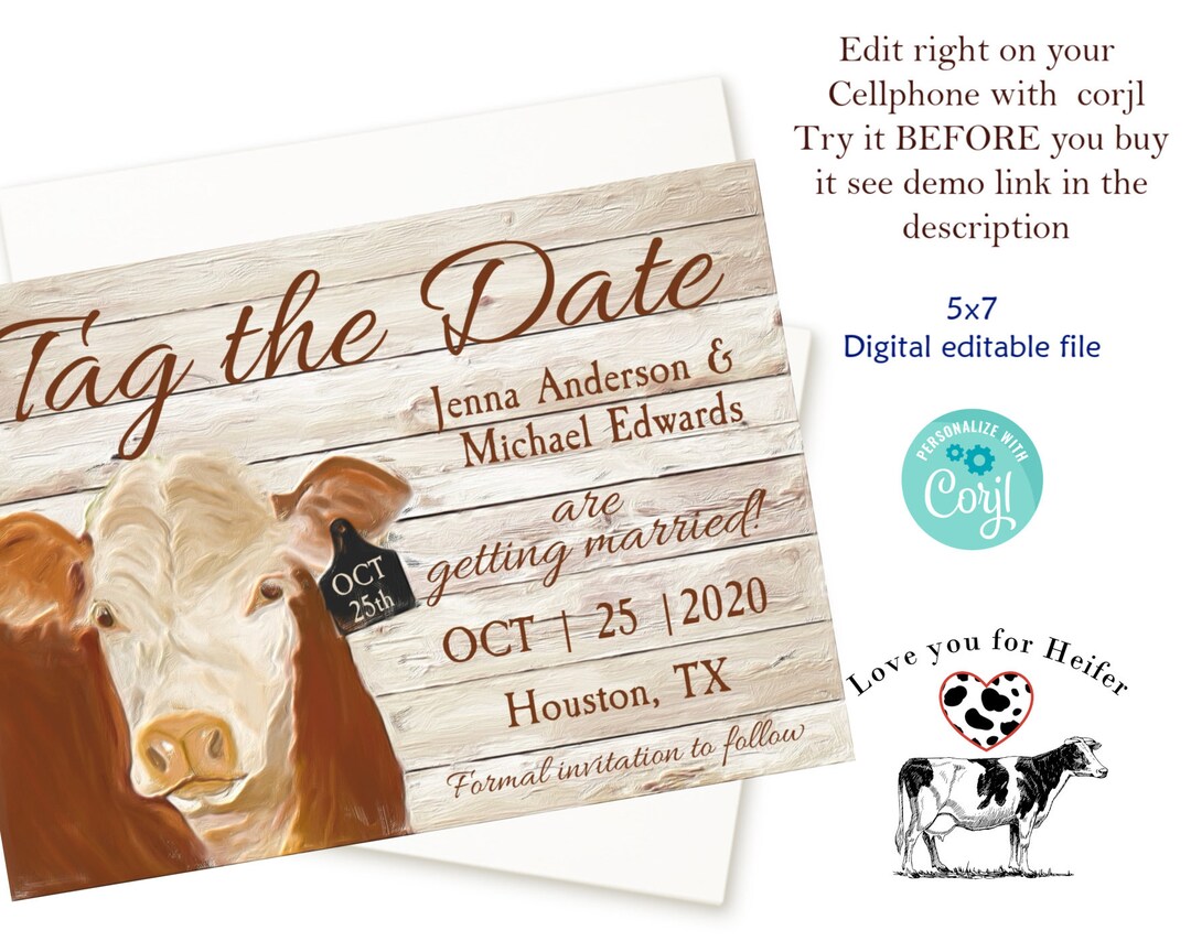 Hereford Cow Invitation | Farmhouse Wedding | Cowgirl Wedding | Cowboy ...