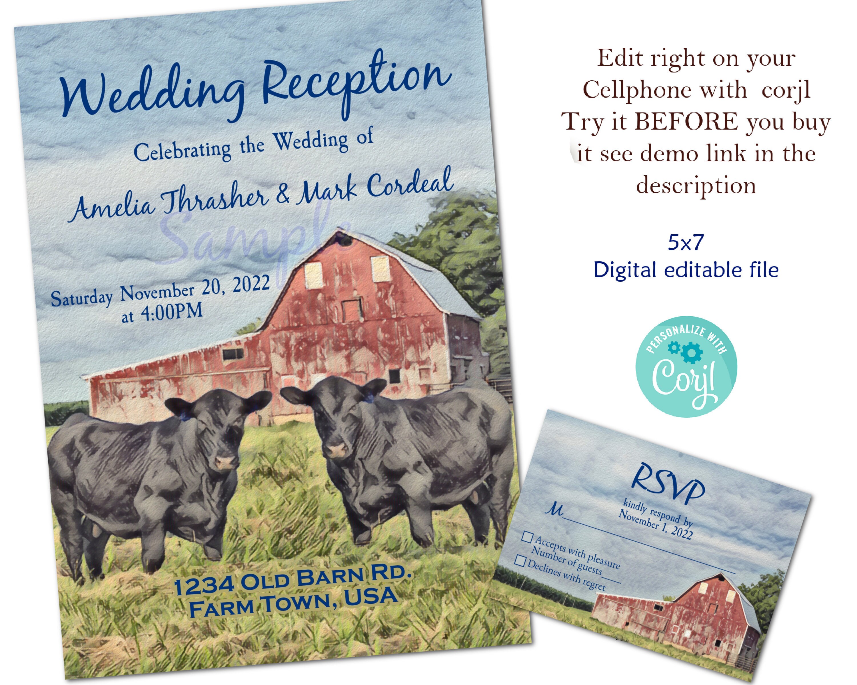 Angus Cow Party Invitation and Response Card. an Editable Digital ...