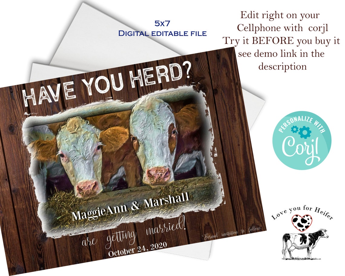 Cowboy Wedding Invitation: an Editable Digital Download Cow Invitation ...