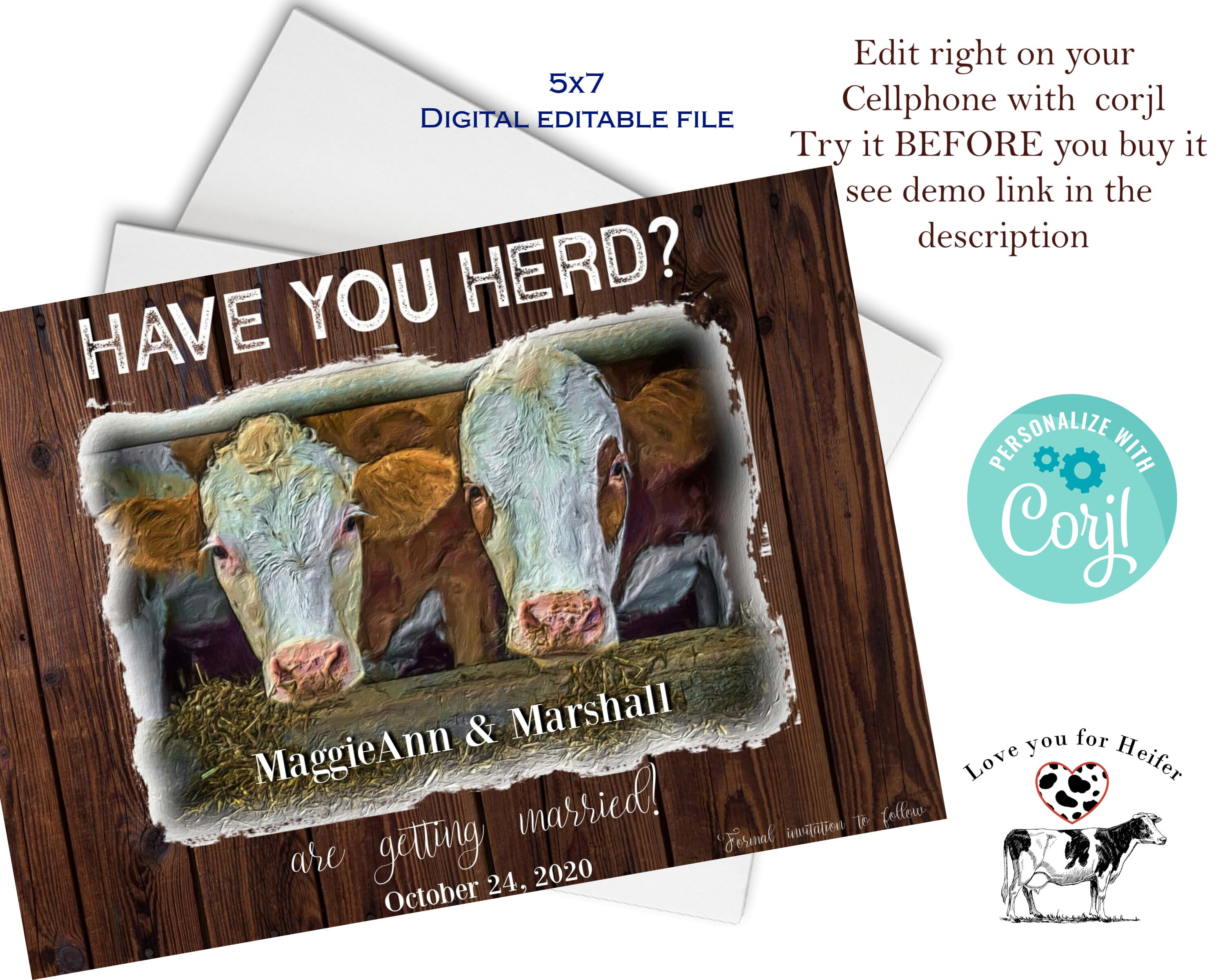 Cowboy Wedding Invitation: an Editable Digital Download Cow Invitation ...