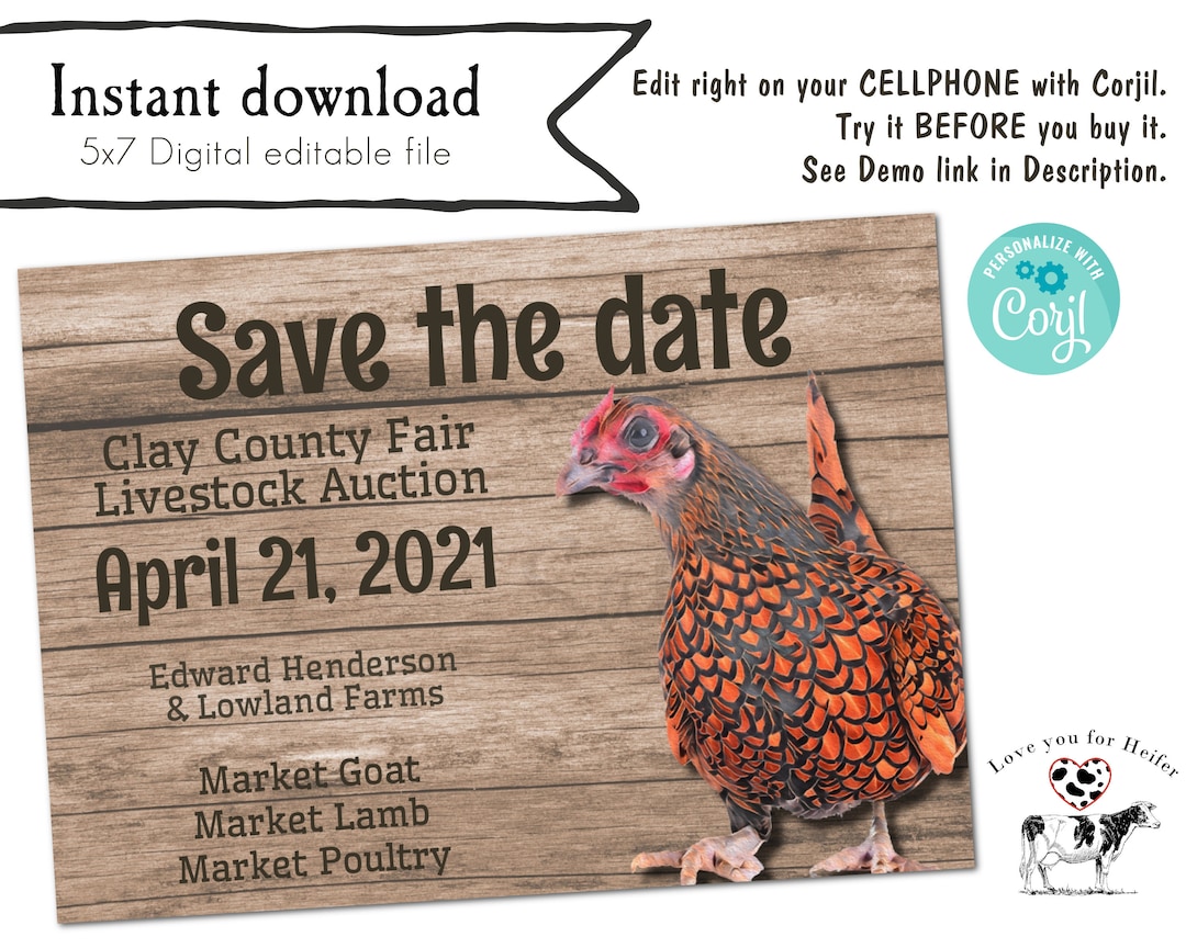 Sebright Chicken Save the Date | State Fair Invitation | Farm Save the ...