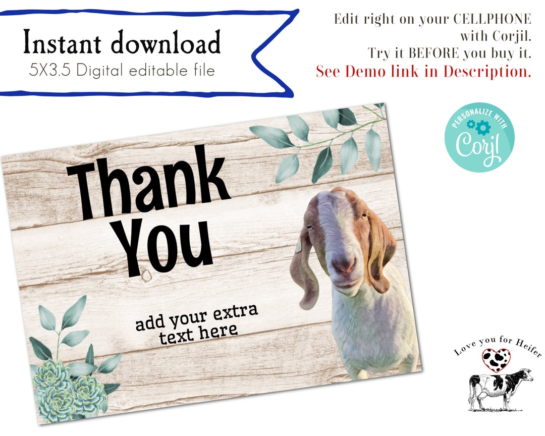 Boer Goat Thank You Card | State Fair Thank You Card | Farm Thank You ...