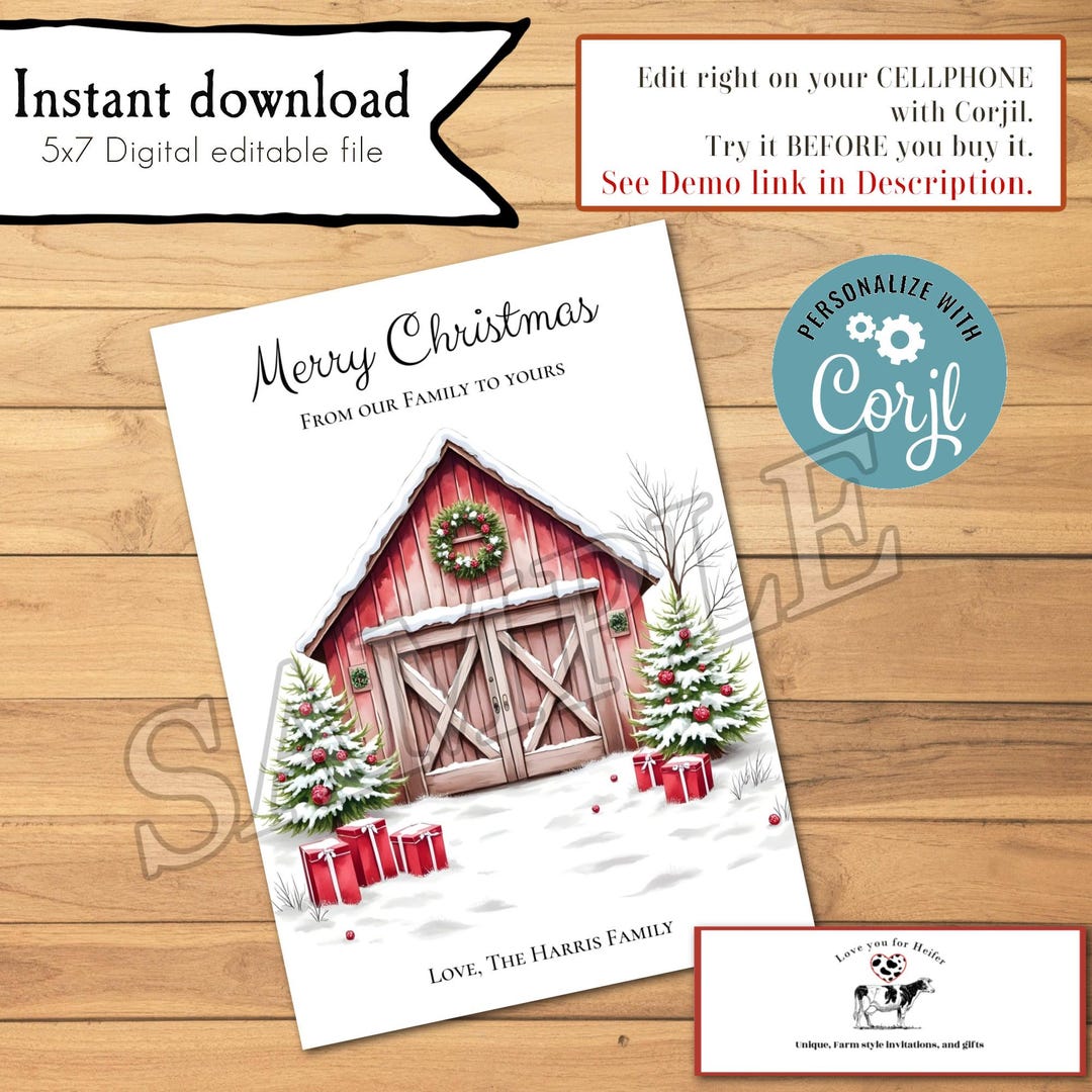 Country Christmas Party Invitation. A Beautiful Farm Christmas Themed ...