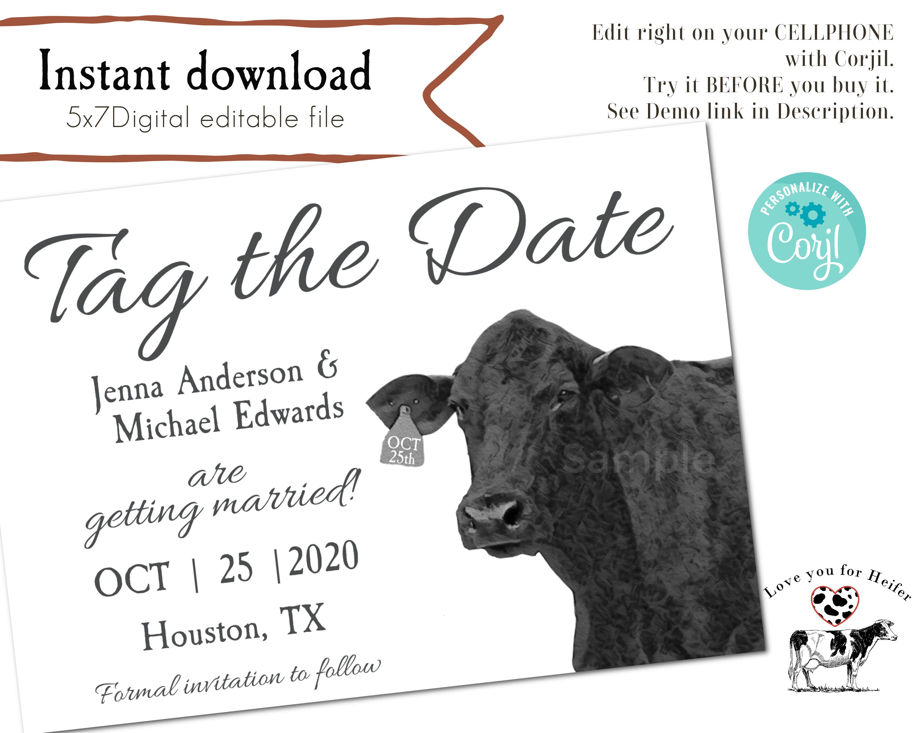 Black and White Cow Tag the Date | Save the Date | Cow Wedding ...
