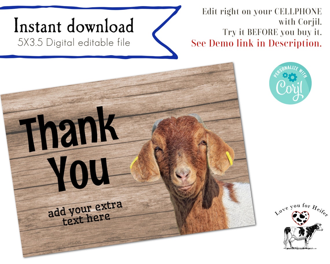 Show Goat Thank You Card | State Fair Thank You Card | Farm Thank You ...