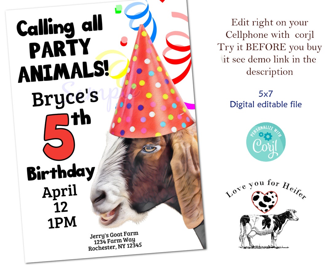 Boer Goat Birthday Party Invitation Printable Template. A Editable Goat ...