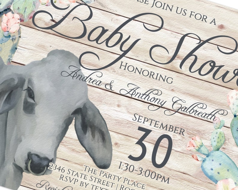 Brahma Bull Baby Shower Invitation Set. A Cute Farm Baby Shower Suite ...