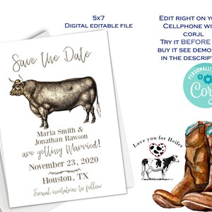 Bull Wedding Invitation: a Cowgirl Save the Date for the Engaged AF ...