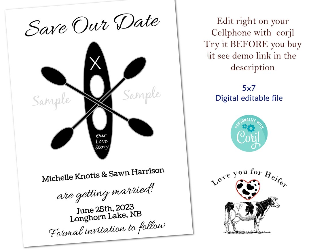 Kayak Invitation for Kayak Holidays, Kayak Travel Wedding and Kayak ...