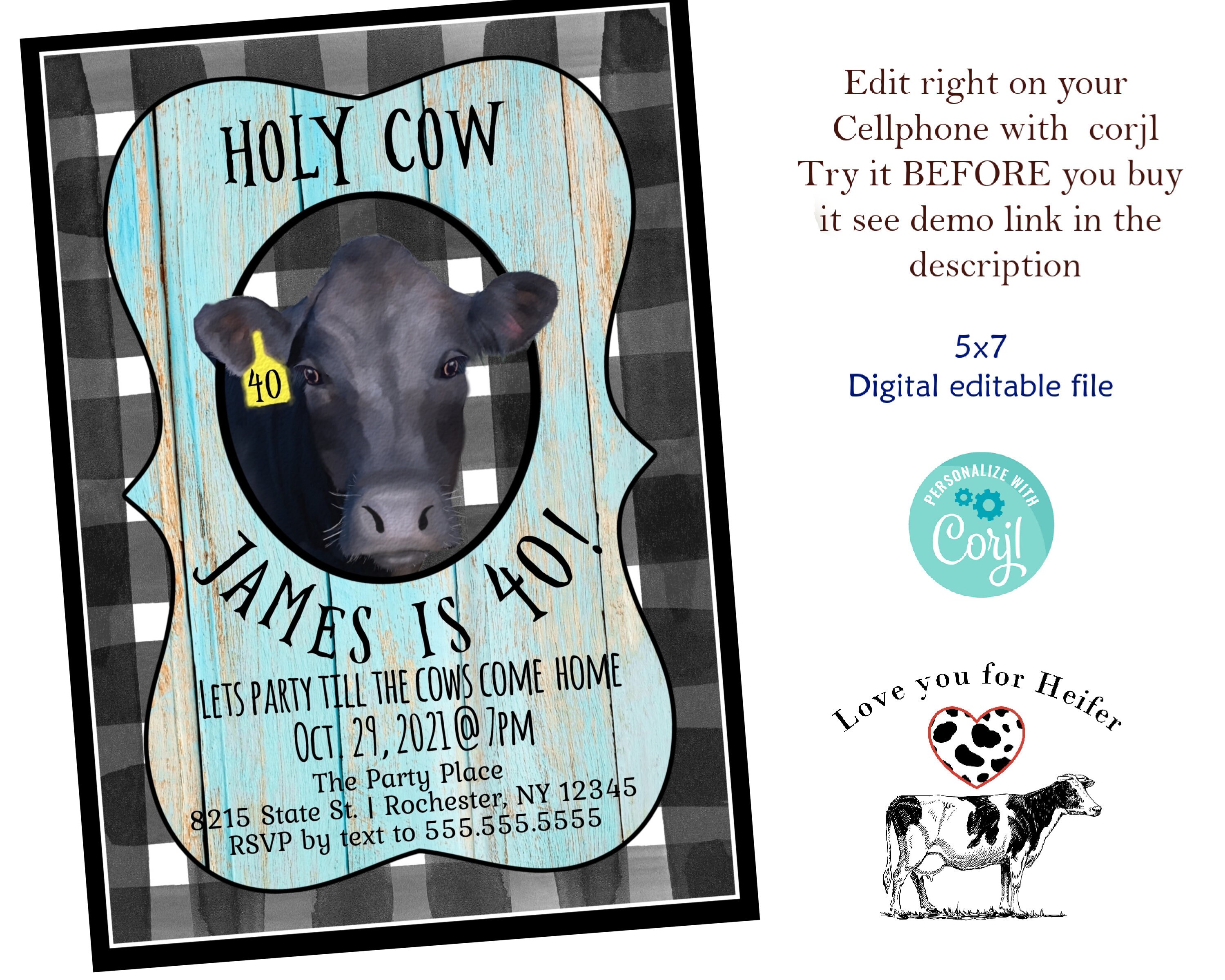 Holy Cow Party Invitation! Birthday Party With a Country Theme. an ...