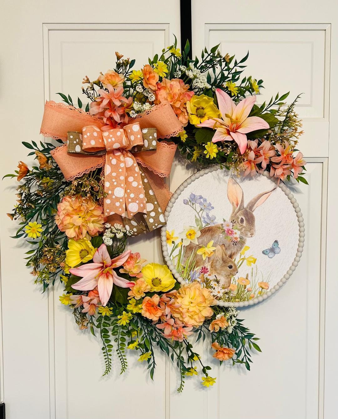 Easter Wreath, Bunny Wreath, Front Door Spring Wreath, Floral Spring ...