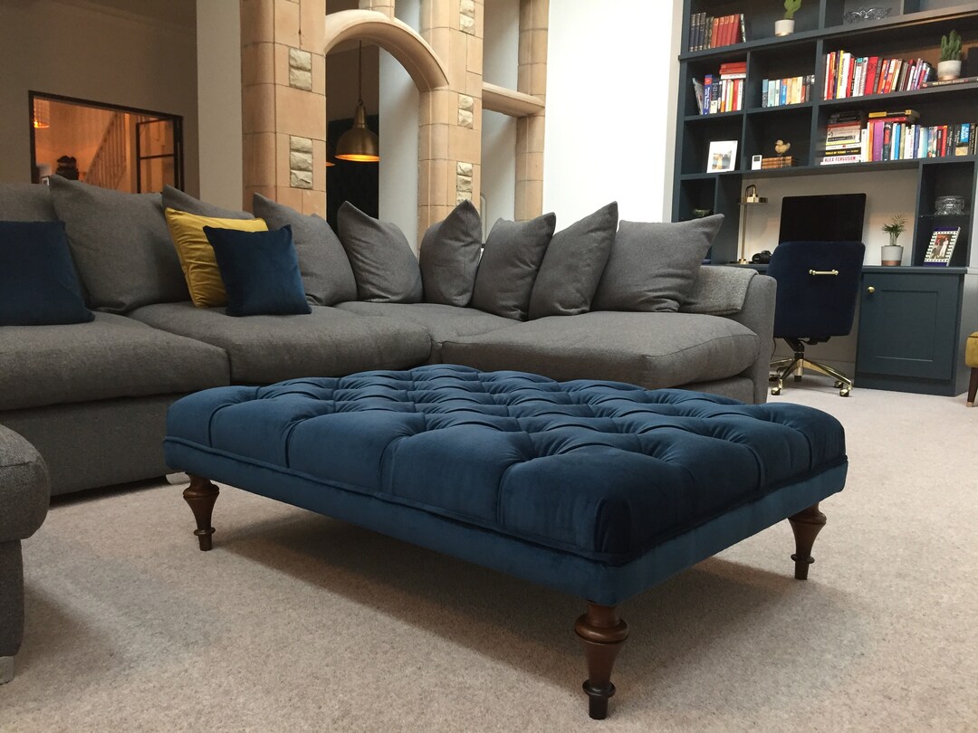 Navy Footstool: Bespoke Velvet Ottoman, Choose Your Style - Etsy