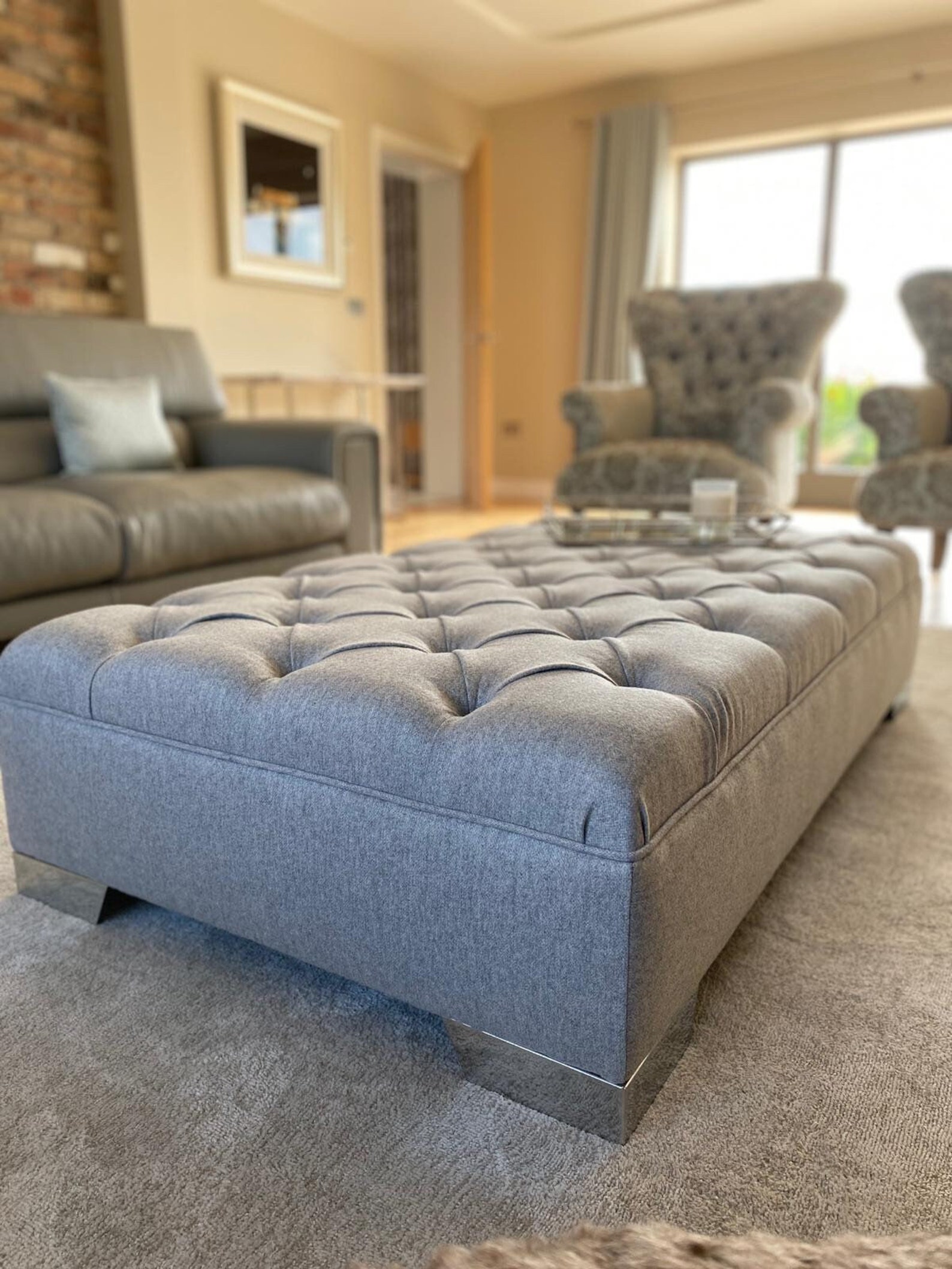 Large Buttoned Footstool / Coffee Table made to Order Bespoke / Custom ...