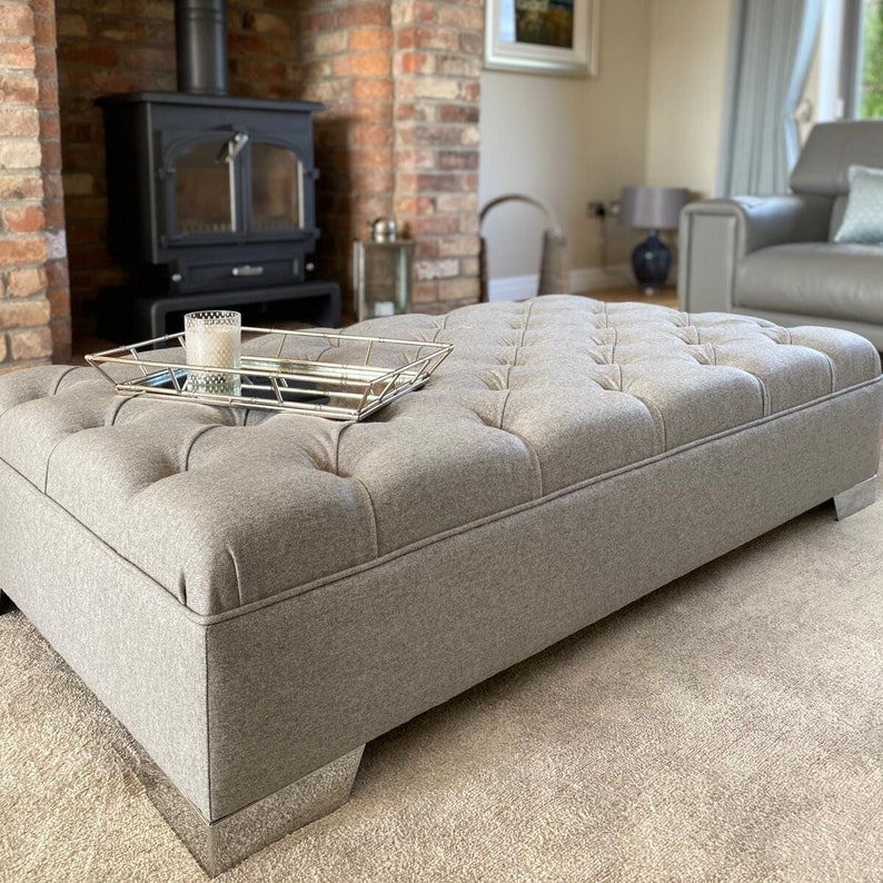 Large Buttoned Footstool / Coffee Table made to Order Bespoke / Custom ...