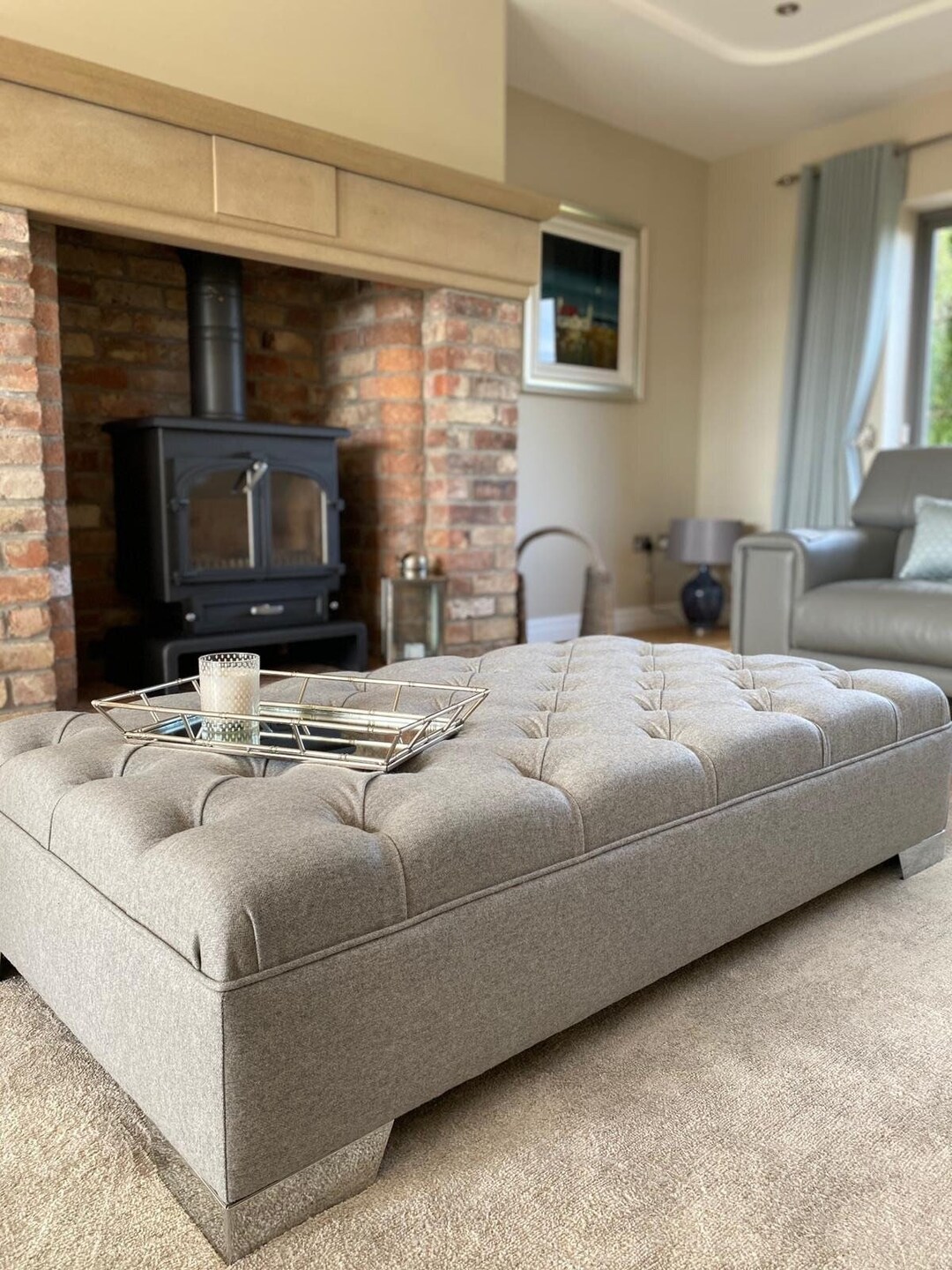 Large Buttoned Footstool / Coffee Table made to Order Bespoke / Custom ...