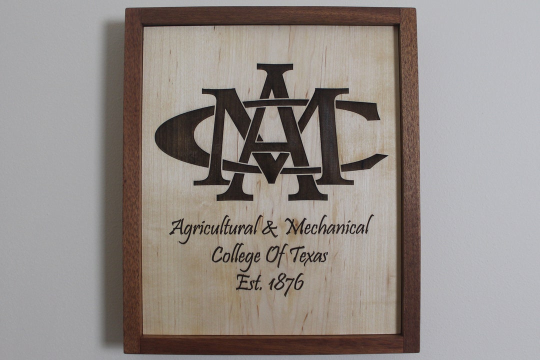 Texas Aggie AMC Emblem Laser Engraved on Maple With Mahogany Frame - Etsy