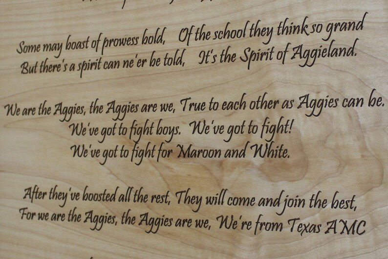 Texas Aggie the Spirit of Aggieland Laser Engraved on Maple With ...