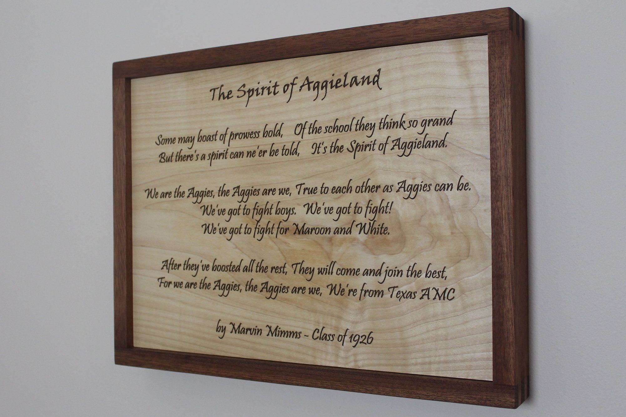 Texas Aggie the Spirit of Aggieland Laser Engraved on Maple With ...