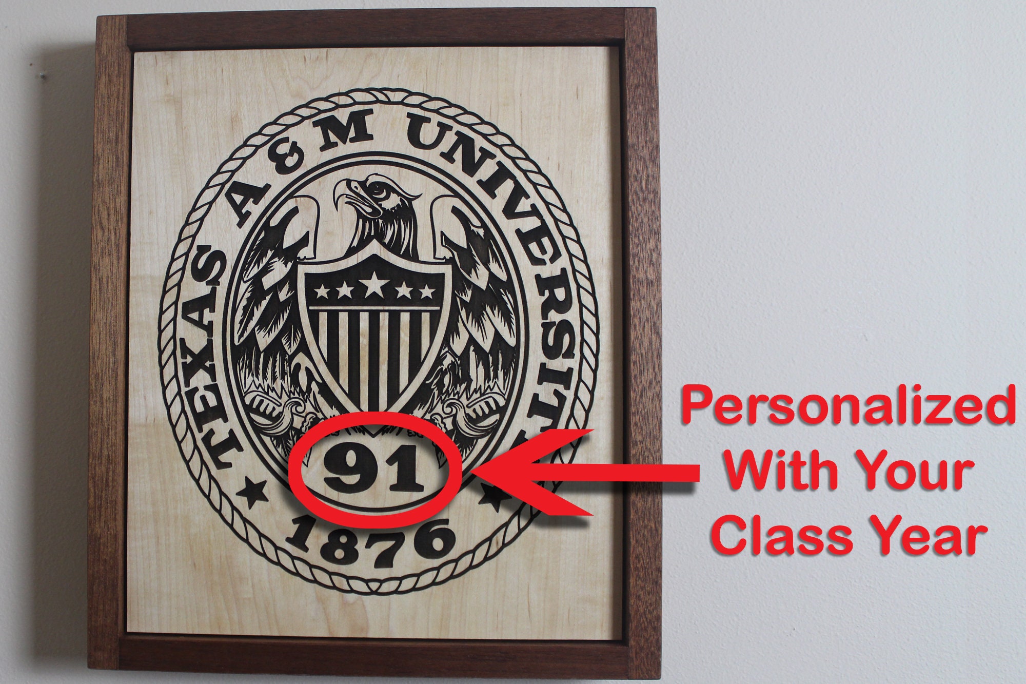 Texas Aggie Ring Seal Laser Engraved on Maple With Mahogany Frame - Etsy